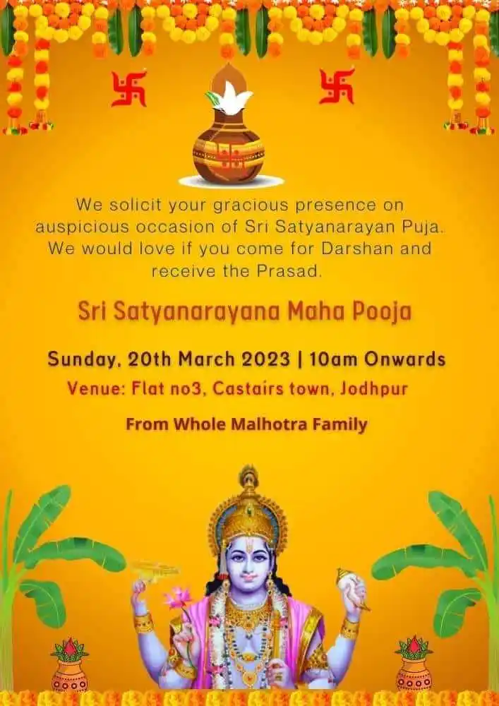 100 Beautifully Written Satyanarayan Pooja Invitation Messages for WhatsApp